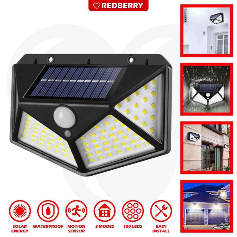 Promo Lampu Solar 100 LED Tenaga Surya Lampu Outdor Taman Teras Dinding