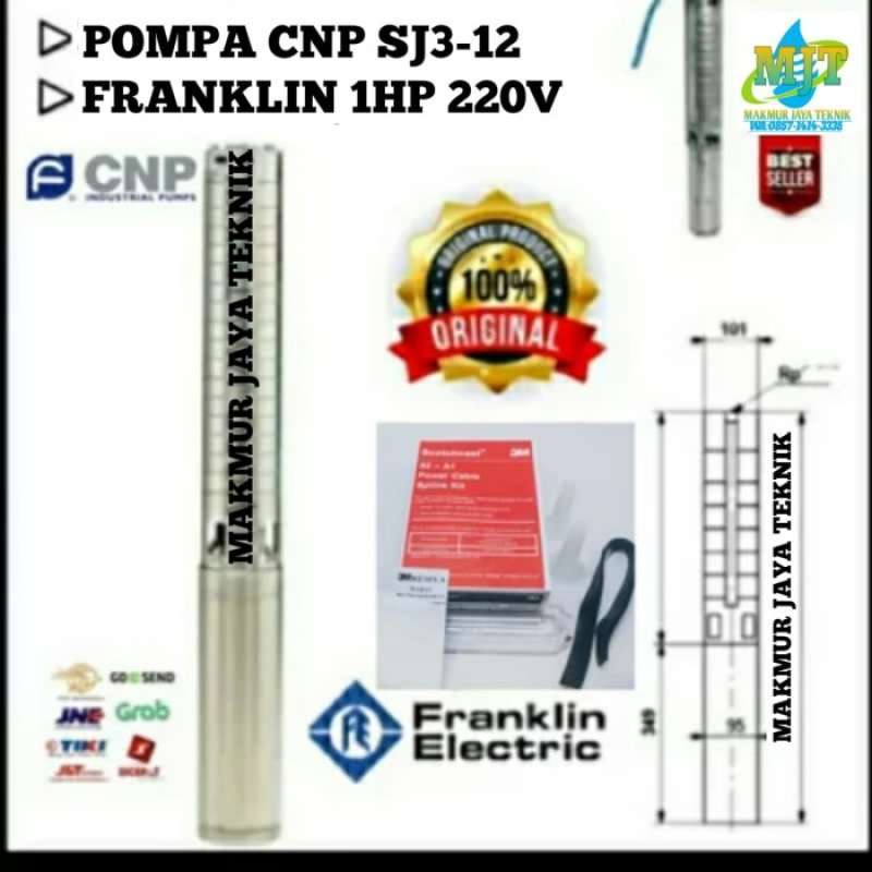 Promo POMPA CNP SJ 3 12 MOTOR FRANKLIN 1HP 1PHASE LENGKAP CONTROL BOX