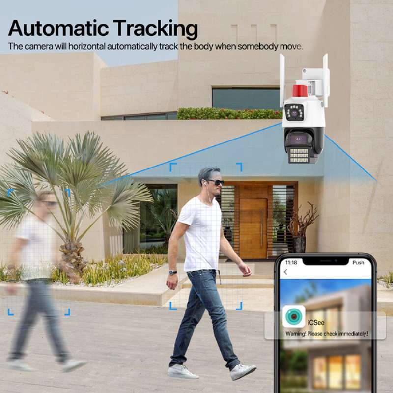 Promo Ip Cam Cctv App Icsee 12mp 4k Wifi Ptz Camera Outdoor Dual Lensa