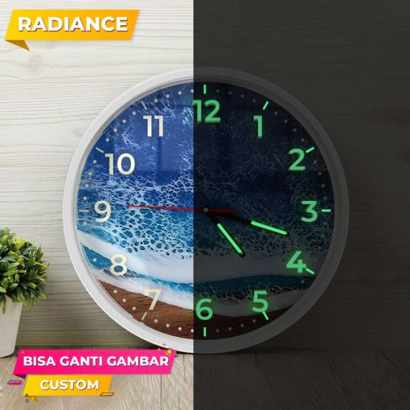 Promo Jam Dinding Ocean Glow In The Dark Sweep 32cm Bisa Custom Diskon