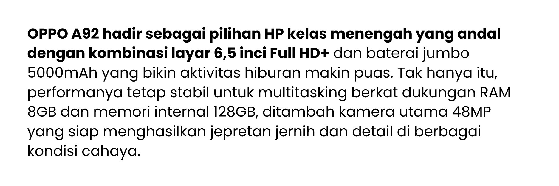 Oppo A92 - Terlengkap & Harga Terbaru 2026