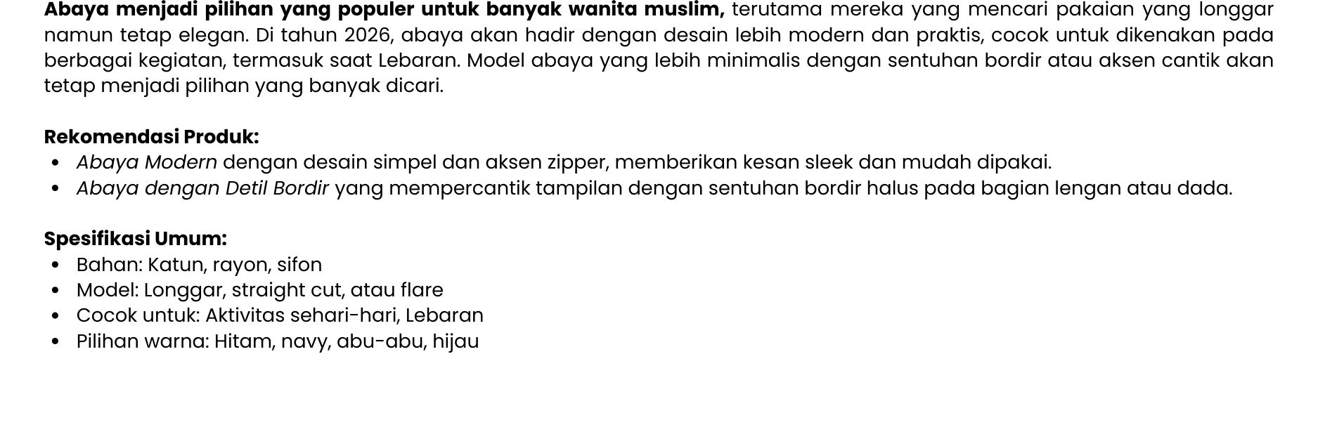 Rekomendasi Gamis Lebaran 2026