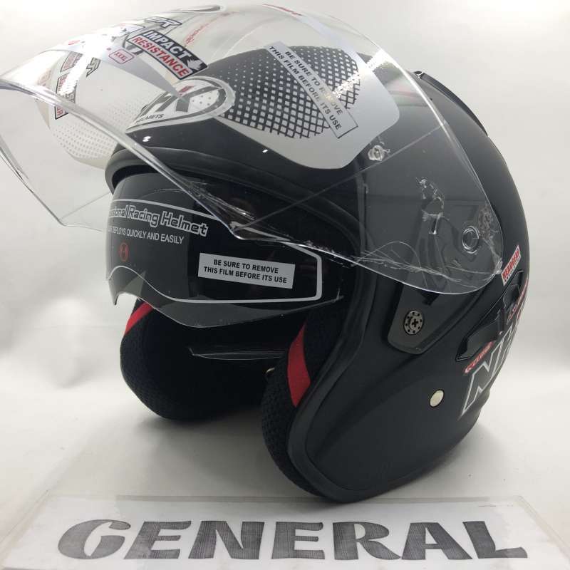 Jual Helm Nhk R1 Solid Black Doff Hitam Dop Double Visor Half Face - M ...
