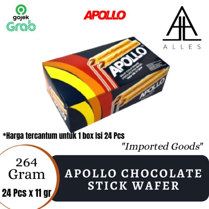Promo Apollo Stick Wafer Coklat /Biskuit Coklat 1 Box Isi 24 - 264 gram ...