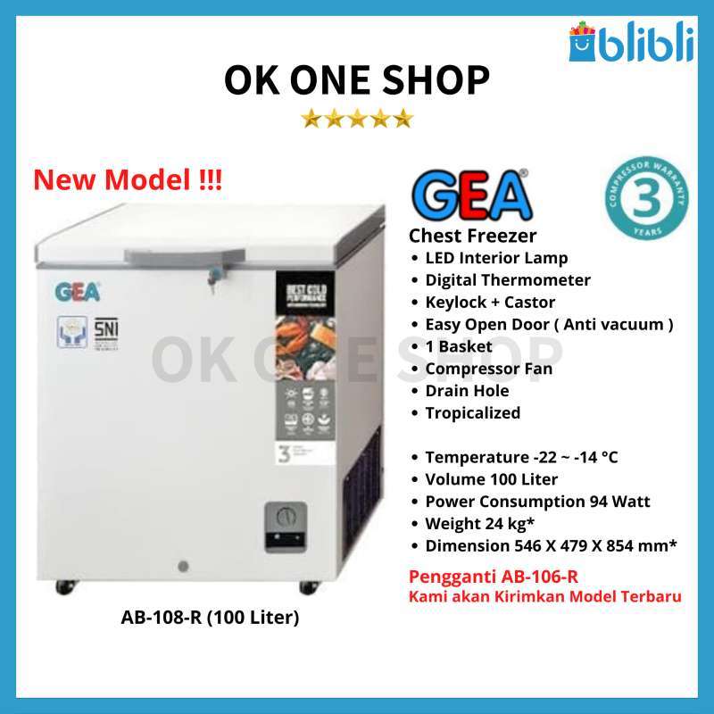 Jual GEA Chest Freezer 100L AB-108-R [JADETABEK] di Seller Ok One Shop ...