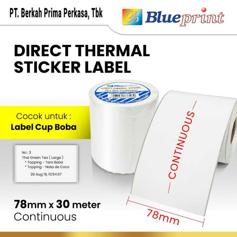 Jual BLUEPRINT Direct Thermal Sticker Label Continuous 78x30 Meter di ...