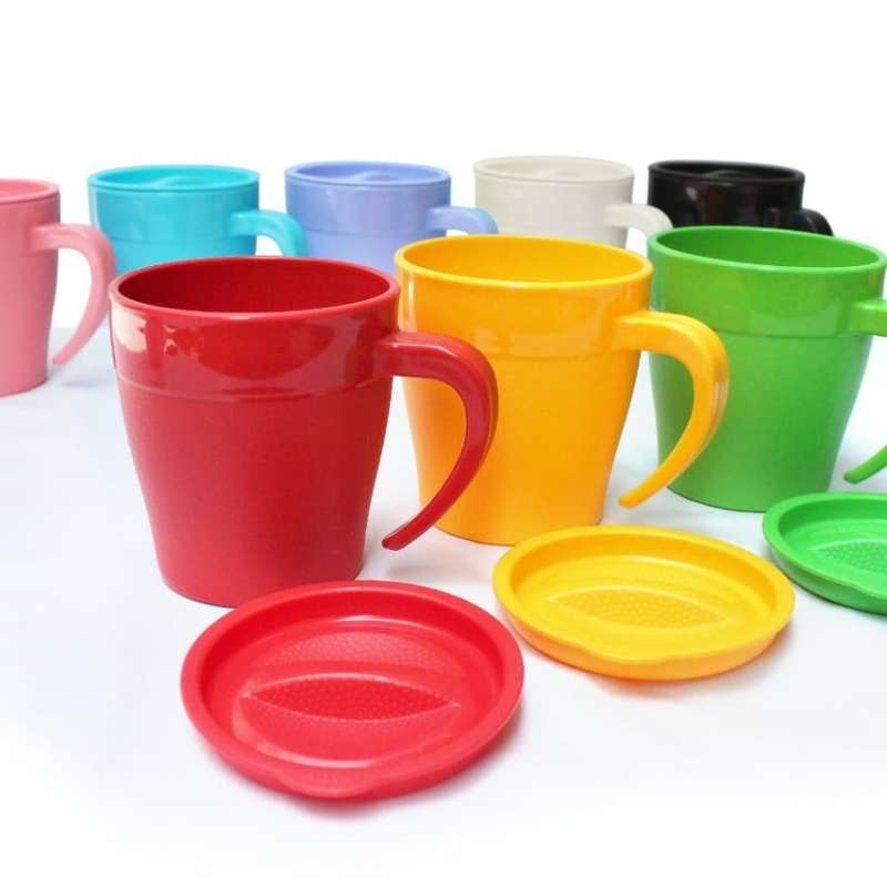 Jual Mug Set Tutup Gagang Warna Plastik Tebal Tahan Panas Microwave ...