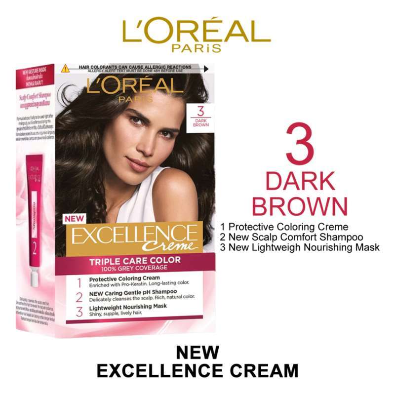 Jual LOREAL PARIS EXCELLENCE CREME 3 DARK BROWN HAIR COLOR PEWARNA ...