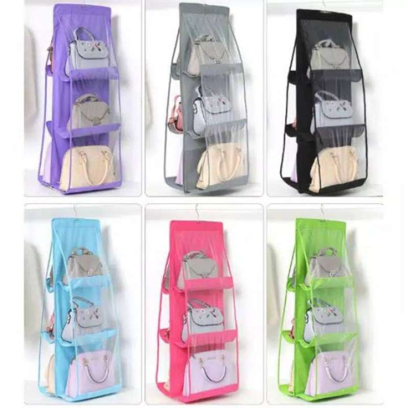 Jual RAK TAS GANTUNG 3 SUSUN 6 SLOT POLOS PLASTIK BAG ORGANIZER HANGING ...