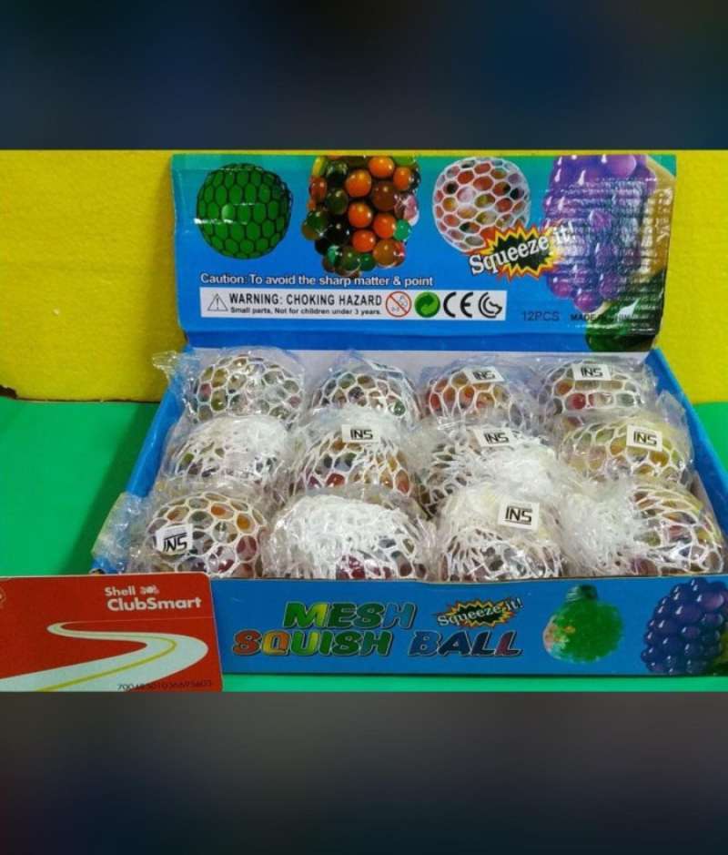Jual Mainan stress ball squish bola karet jala balon motorik squeeze ...