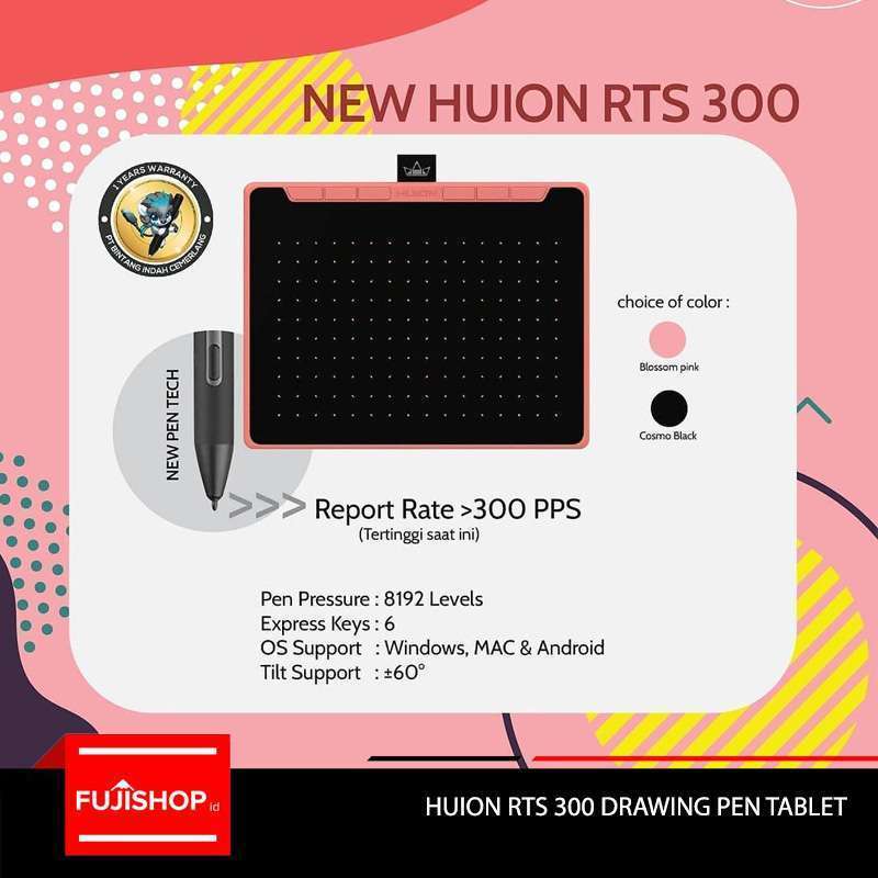 Promo Huion Rts 300 Drawing Pen Tablet - Blossom Pink Diskon 23% Di ...