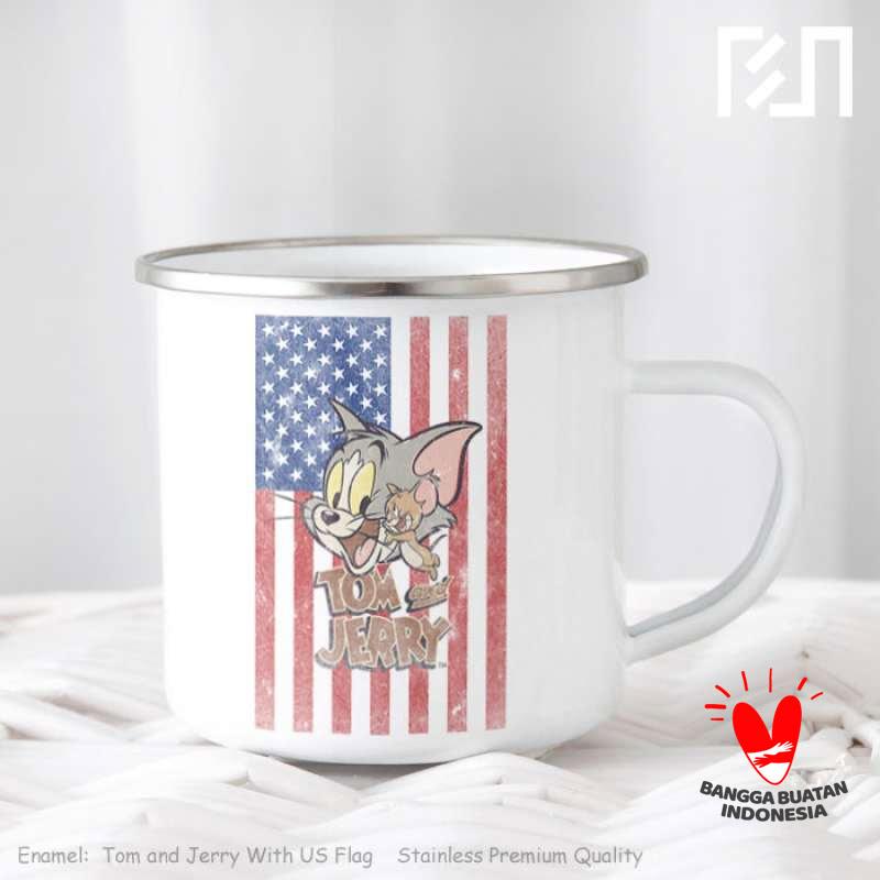 Promo Cangkir Seng Jaman Dulu Design Tom and Jerry With US Flag Diskon ...