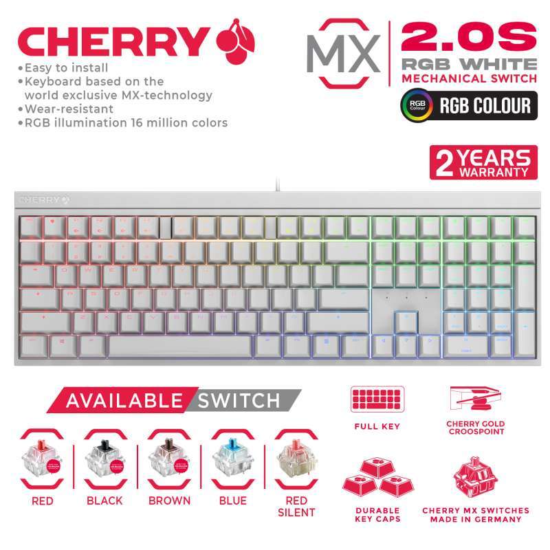 Jual Cherry Mx Mechanical Gaming Keyboard White Mx 2.0s Rgb Di Seller ...