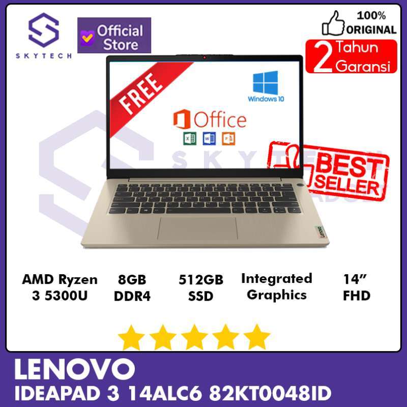 Jual LAPTOP LENOVO IDEAPAD 3 14ALC6 RYZEN 3 5300U RAM 8GB SSD 512GB 82KT0048ID WINDOWS 10 ...
