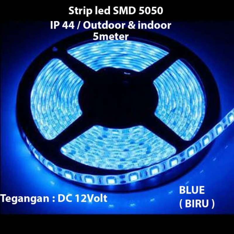Promo LED Strip SMD 5050 biru / blue DC 12V IP44 5 meter WATERPROOF ...