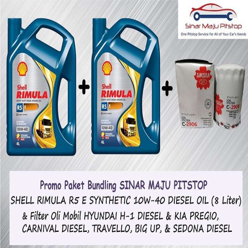 Promo Paket Bundling Oli 8 Liter SHELL RIMULA R5E 10W-40 Full Synthetic ...