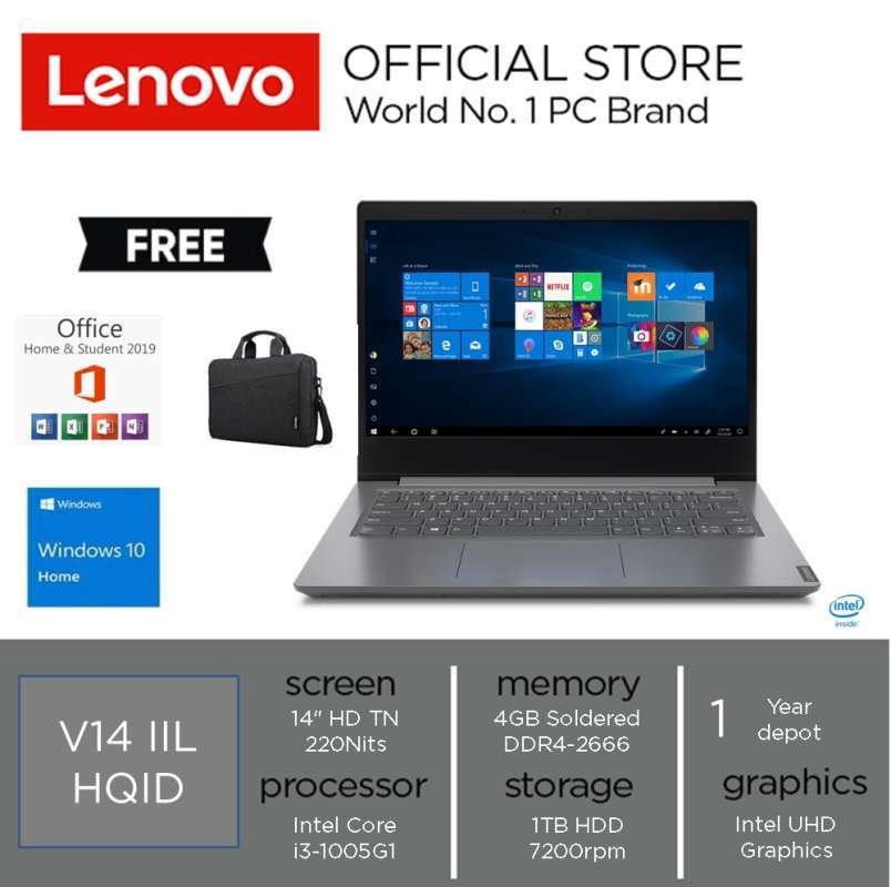 Jual Lenovo V14 Iil Core I3-1005g1 4gb 1tb Hdd Windows 10 Ohs 14 Hd (1366x768) Tn 220nits Anti ...