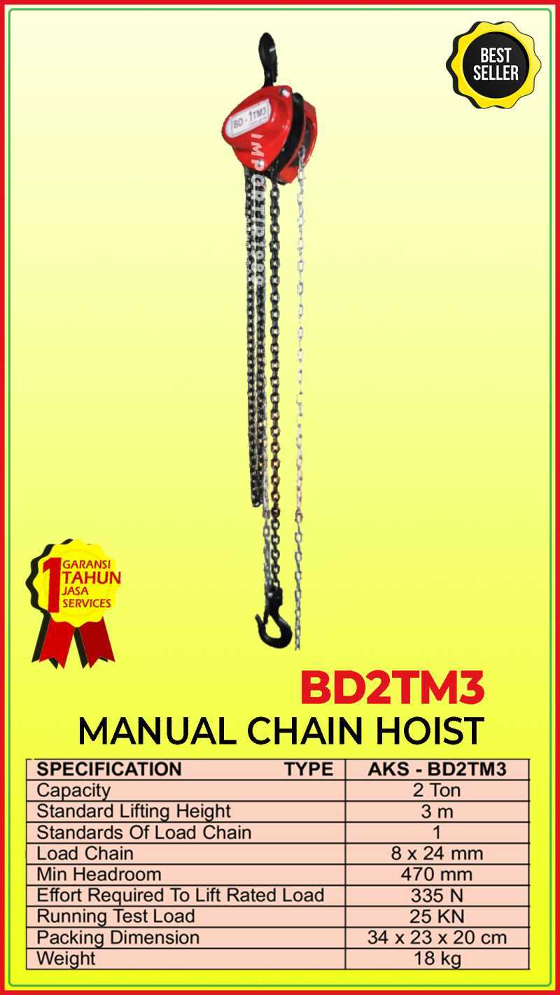 Jual Katrol Kerekan Manual Takel 2 Ton X 3 Meter Chain Hoist Aks - Bd2tm3 Di Seller Aks Importir ...