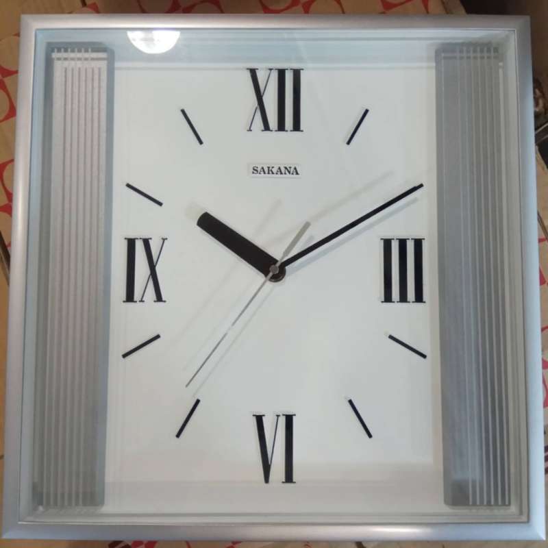 Jual Jam Dinding angka Romawi SAKANA 407 Desain kotak 30cm - - Abu Abu ...