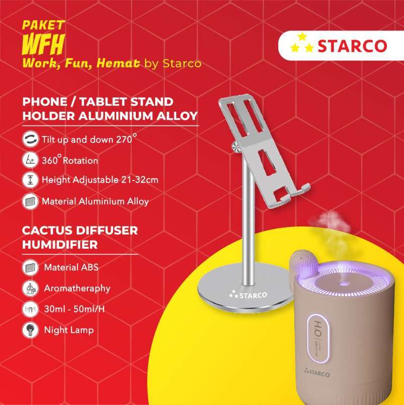 Promo Starco Cactus Humidifier Diffuser Tablet/phone Stand Bundling ...