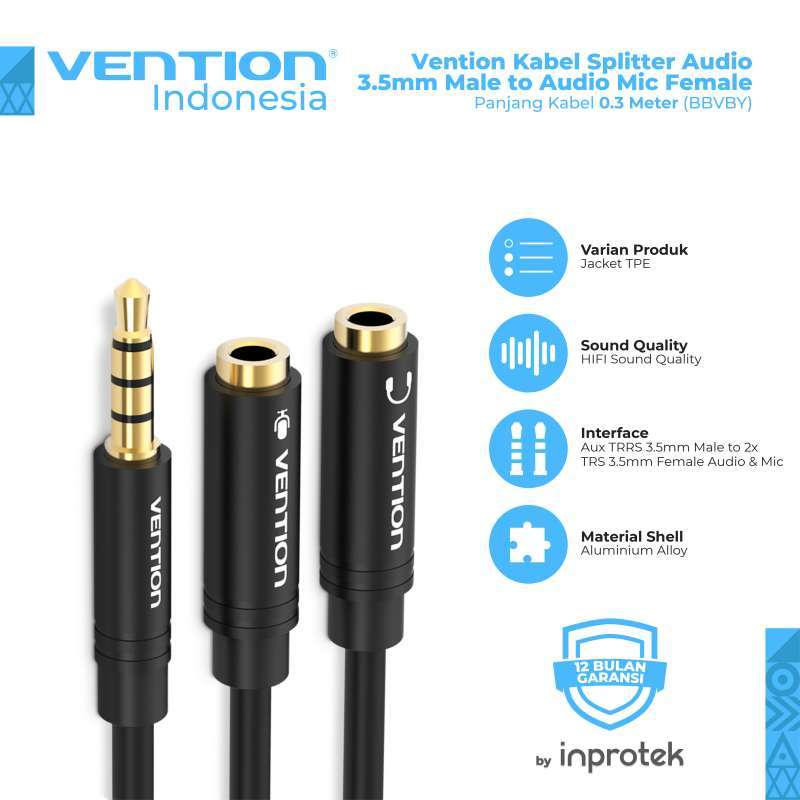 Jual Vention Kabel Splitter Audio 3.5mm Male to Audio Mic Female - BBV ...