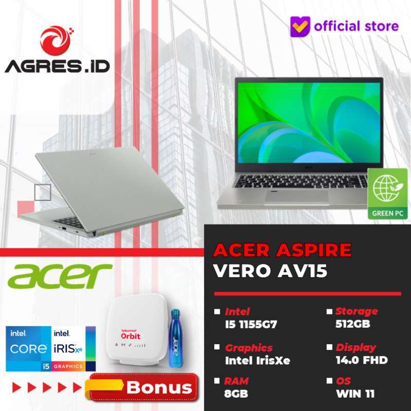 Jual ACER ASPIRE VERO AV15-51 I5 1155G7 8GB 512SSD W11 OHS 15.6FHD IPS ...