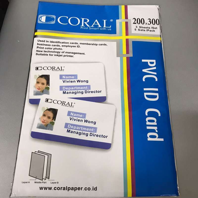 Jual CORAL PVC ID Card Coral Kertas ID Card A4 isi 5 Lembar di Seller ...
