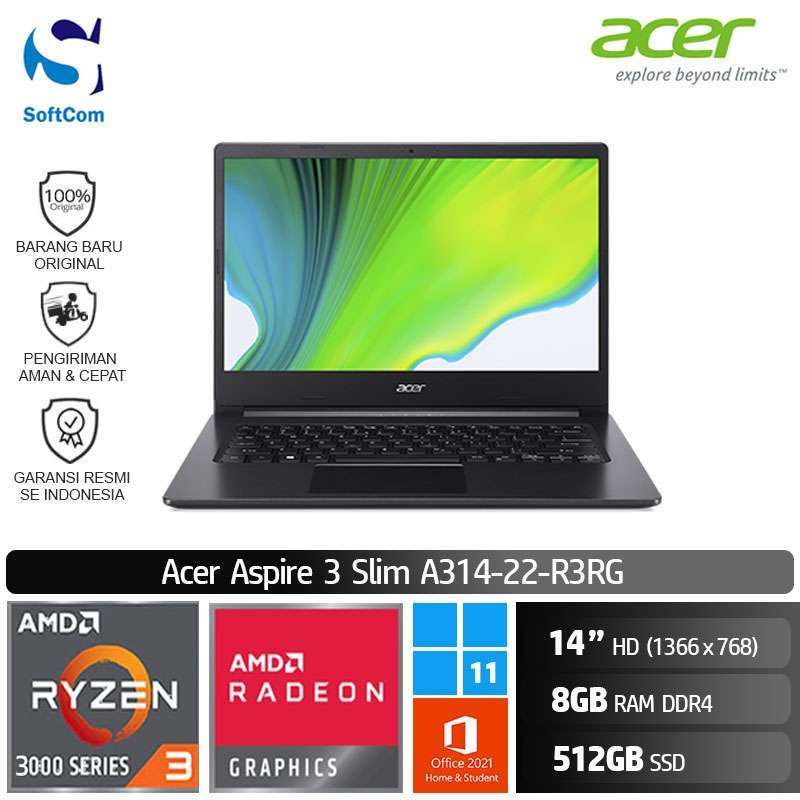 Promo Acer Aspire 3 Slim A314 22 R3rg Notebook [amd Ryzen 3-3250u/8gb ...