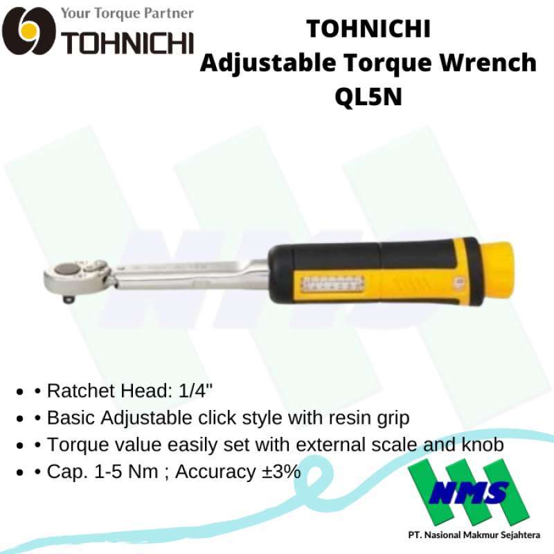 Jual Tohnichi Adjustable Torque Wrench QL5N Cap. 1-5 Nm Kunci Torsi Momen di Seller NMS Tools ...