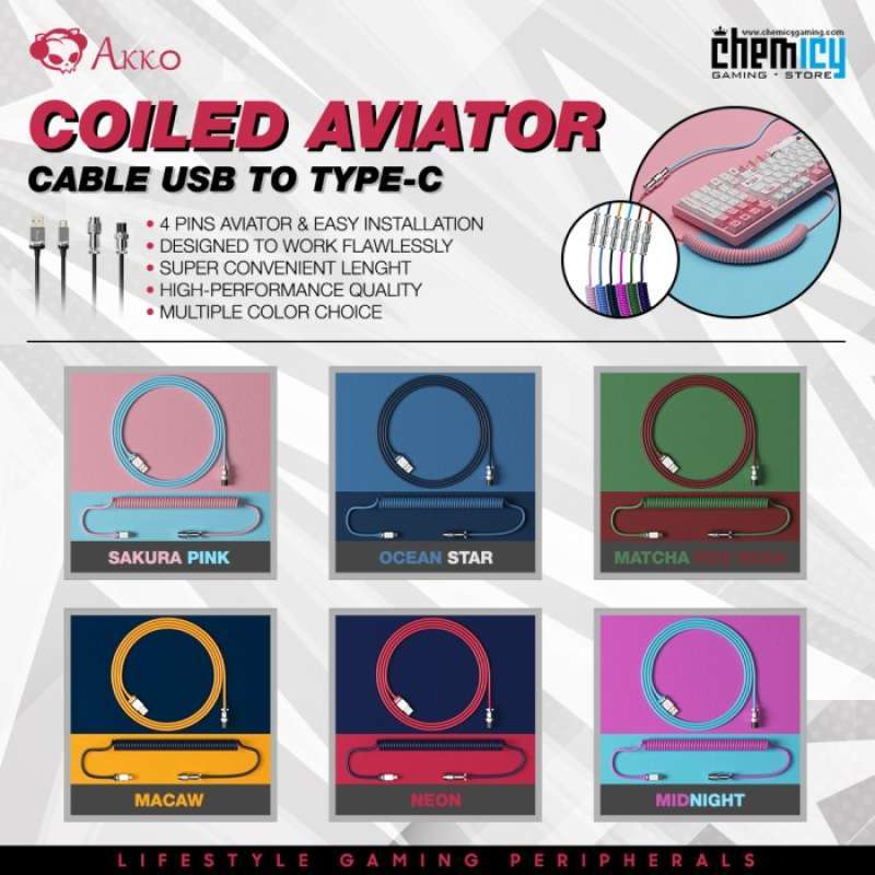 Jual Akko Coiled Aviator Cable USB to Type-C for Mechanical Gaming ...
