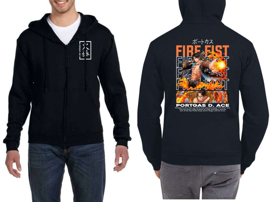 Promo JAKET ZIPPER ANIME ONE PIECE PORTGAS D ACE BIG SIZE JUMBO - HITAM ...