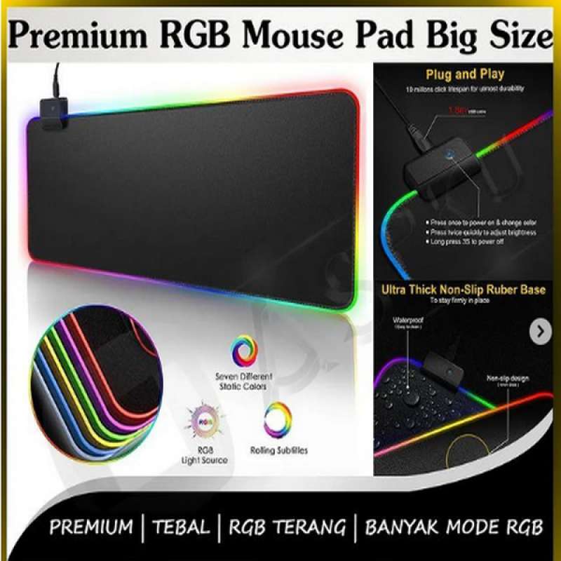 Promo Premium RGB Mouse Pad Big Size Tebal Light Effect Lampu Terang ...