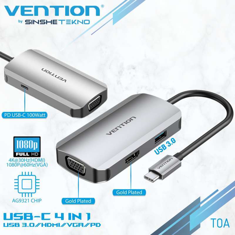 Jual Vention Converter 4in1 Type-C USB C To HDMI VGA USB 3.0 PD Adapter ...