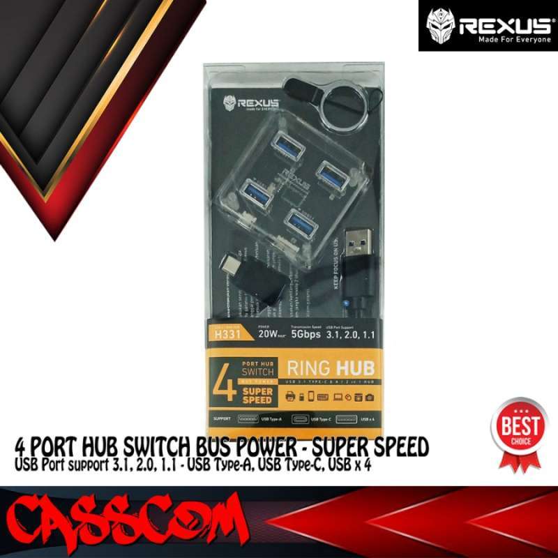 Jual USB Hub Rexus 3.1 H331 4 Port + Converter Type C - RXH-331 di Seller CassCom - Mekarjaya ...