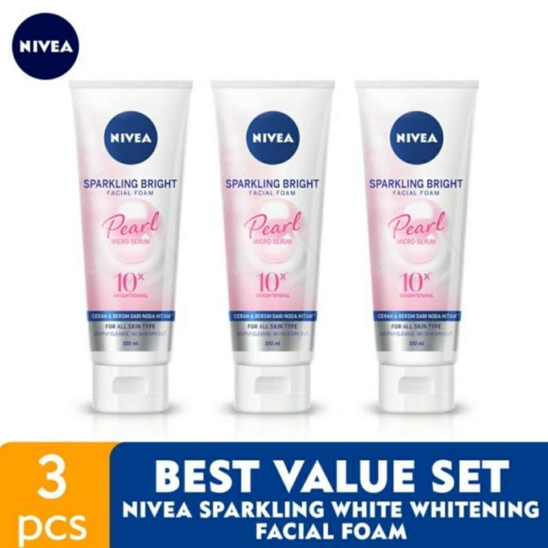 Jual Nivea Sparkling Bright Whitening Facial Foam Pearl Micro Paket 3 ...