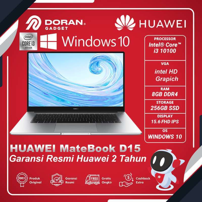 Jual LAPTOP HUAWEI MATEBOOK D15 Core i3 10100, SSD 256GB, 8GB DDR4 ...