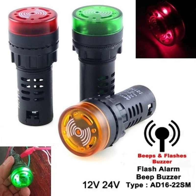 Jual Premium 12VDC Flash Buzzer AD16 22SM LED Light Pilot Lamp Beeper ...