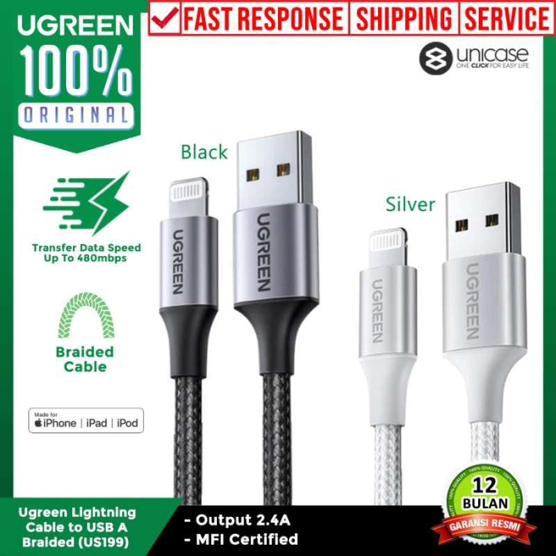 Jual Cable Data USB A to iPhone Lightning MFI UGREEN Kabel Fast Charge 2.4A di Seller ...