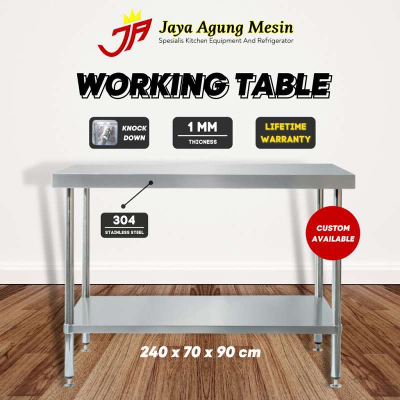 Jual Working Table Stainless 304 with undershelf 240cm/meja kerja ...