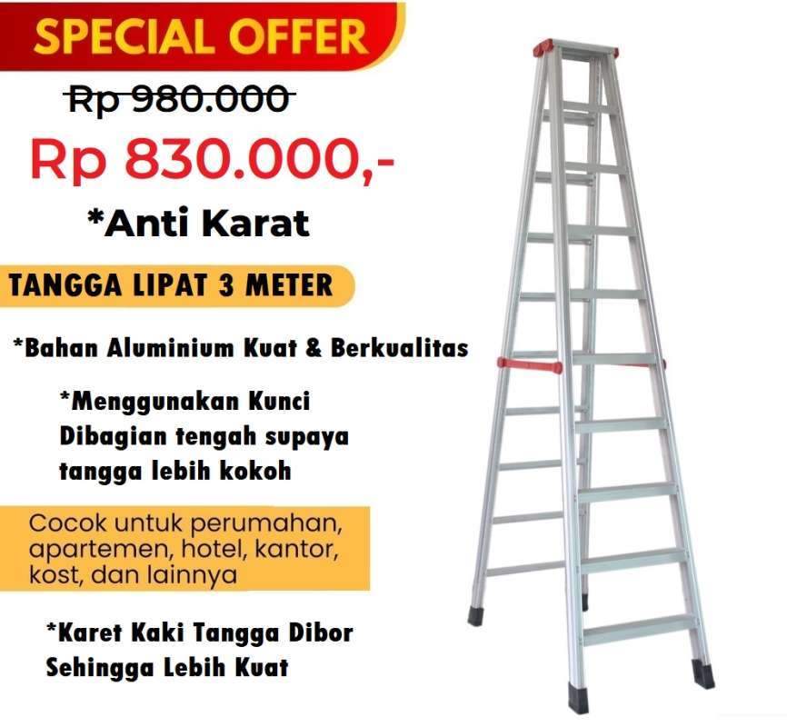 Jual TANGGA LIPAT ALUMINIUM ORIGINAL 3 M / 3 METER / 3M ALUMUNIUM ...