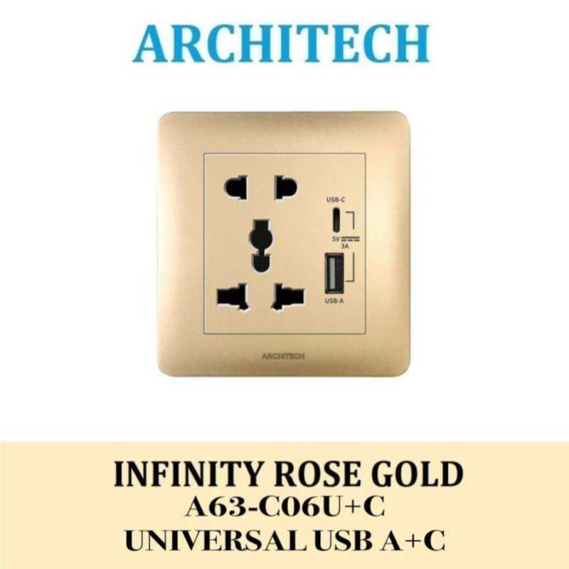 Jual ARCHITECH INFINITY A63-C06U A+C GOLD Stop Kontak - Universal USB A ...