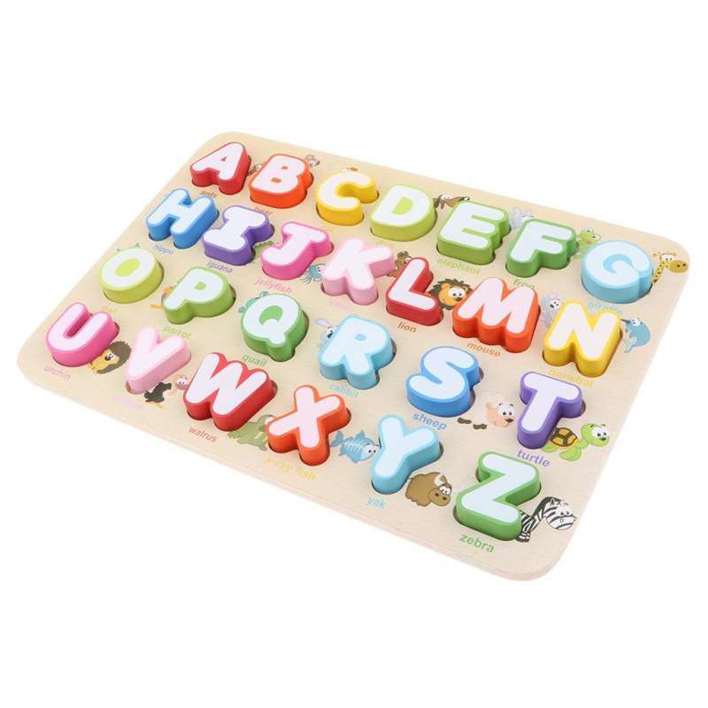 Jual Wooden Alphabet Board - Uppercase Letter Blocks Shapes Sorting Toy ...
