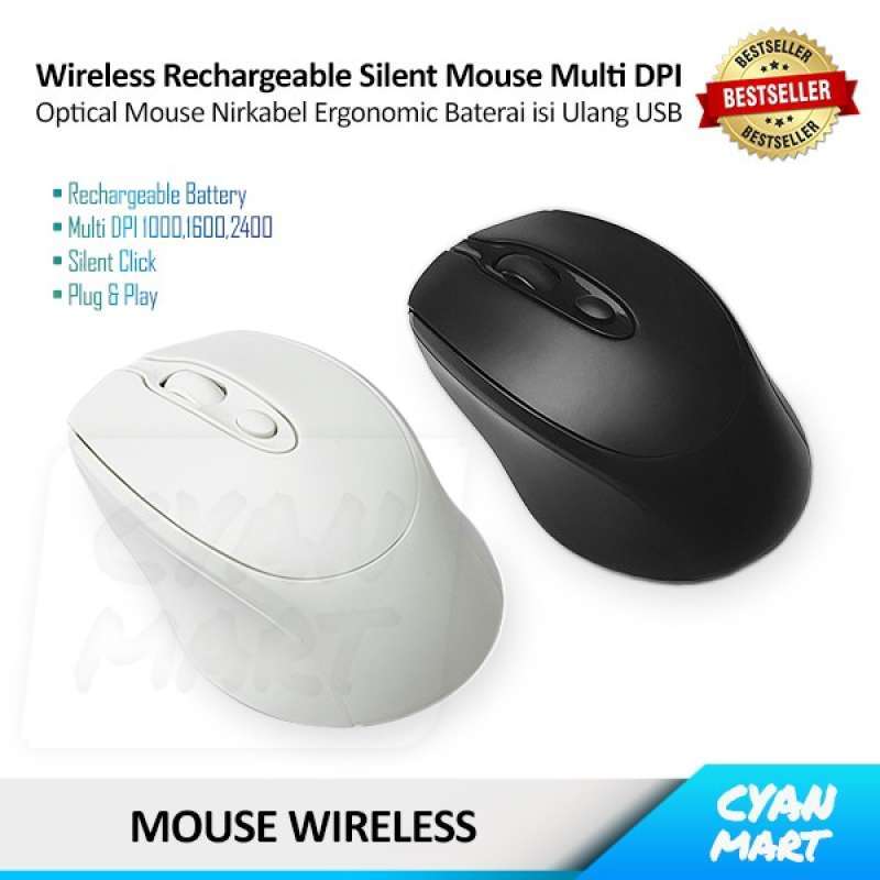 Jual MOUSE WIRELESS RECHARGEABLE BATTERY SILENT CLICK BATERAI ISI ULANG ...