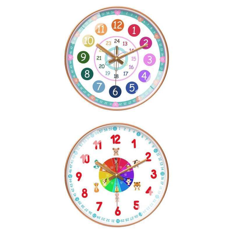 Promo 2x Wall Clock Telling Time Teaching Clock Silent Kids Learning ...