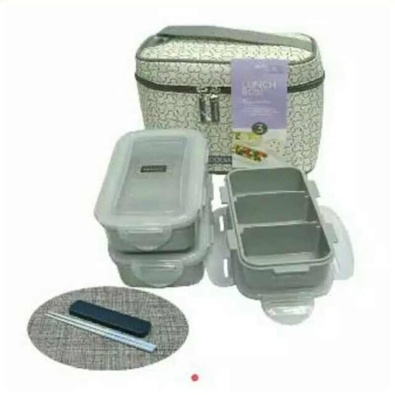 Jual Lock&Lock Lunch Box Clover Set 3 Dark Grey / Locknlock Ivory ...