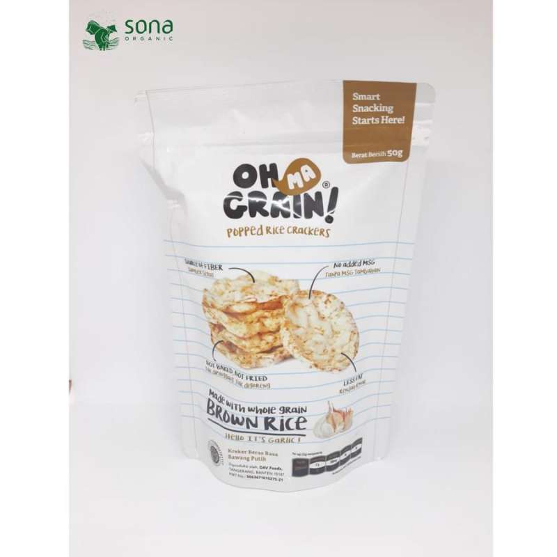Promo OH MA GRAIN! popped rice crackers - garlic (bawang putih) 50 gr ...