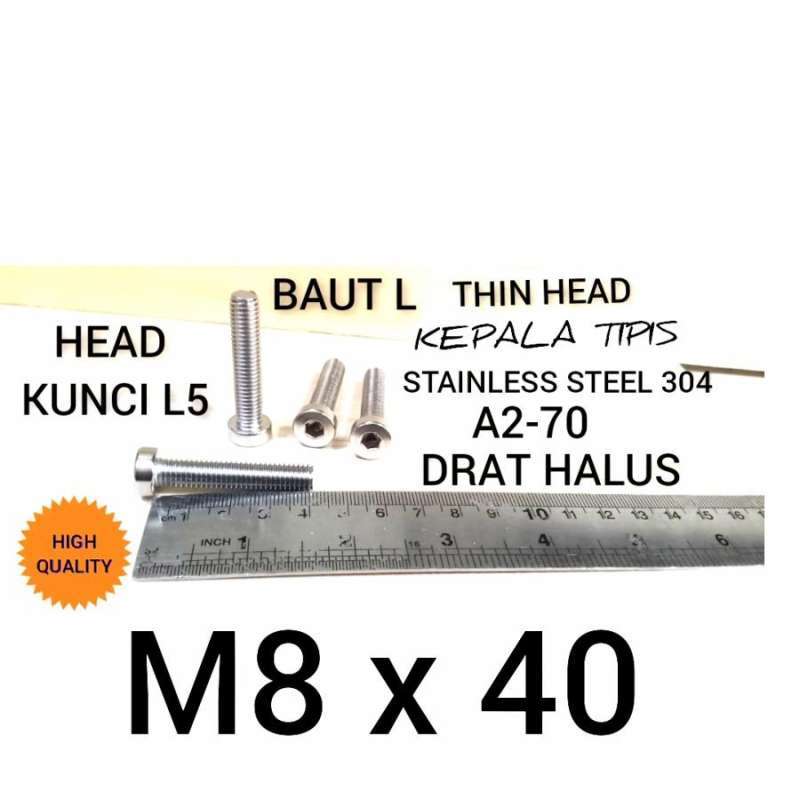 Jual Baut Thin Head M8 x 40 mm Stainless Steel 304 Baut L 8mm Anti Karat di Seller Cakra ...