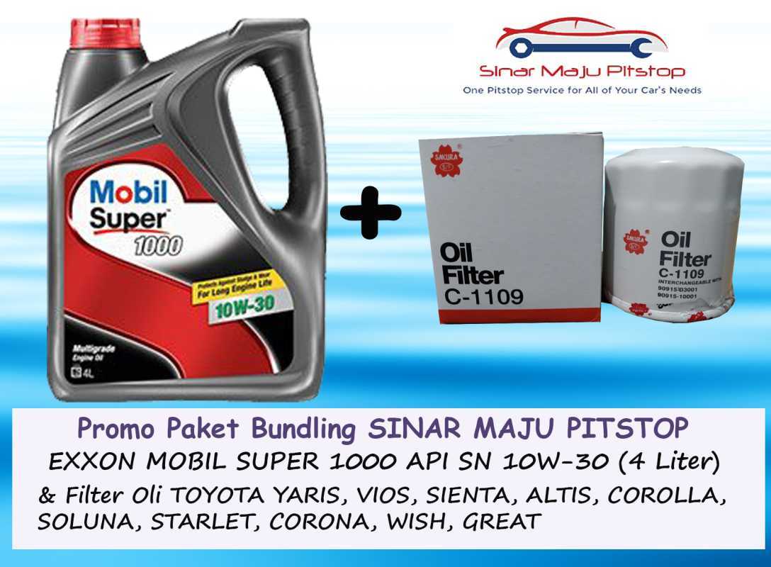Promo Paket Bundling Oli MOBIL SUPER 10W-30 API SN 4 Liter Original ...
