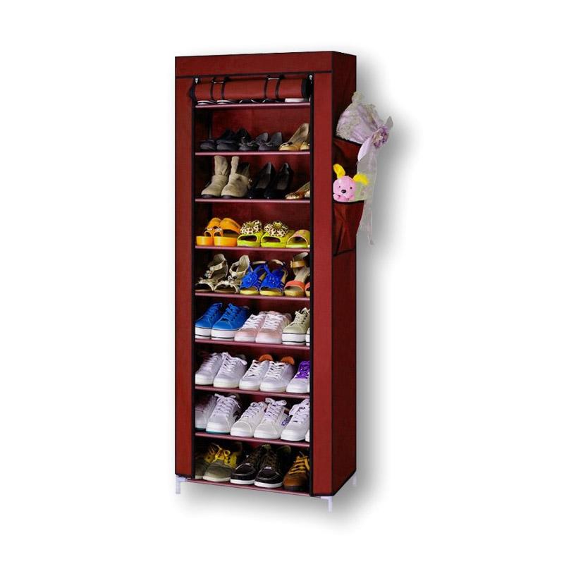 Jual Rak Sepatu Kain 9 Susun Shoe Rack Lemari Sepatu Portable - - Merah ...