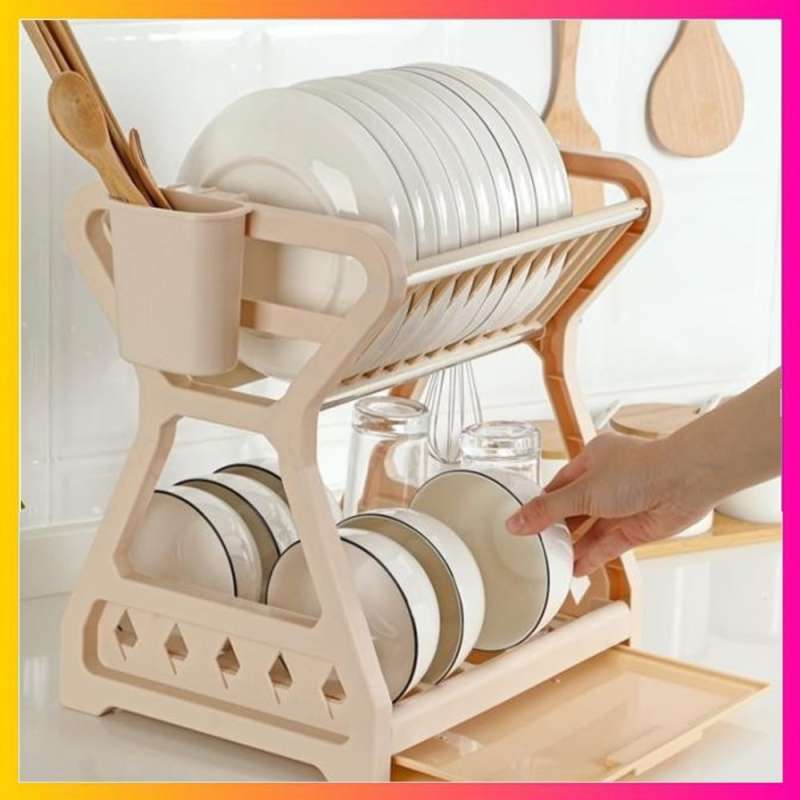 Jual Rak Piring Plastik 2 Susun Dengan Tempat Sendok Dan Tirisan Hemat ...
